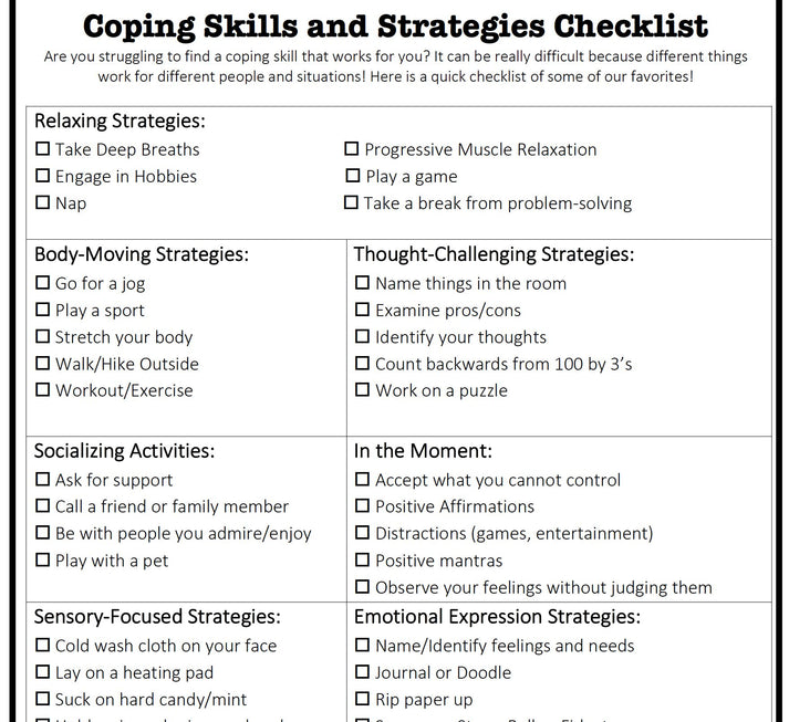 Basic Coping Skills Checklist – Just Counseling Things
