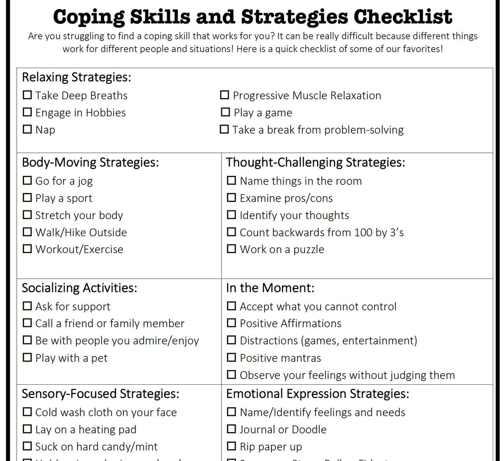 Basic Coping Skills Checklist – Just Counseling Things