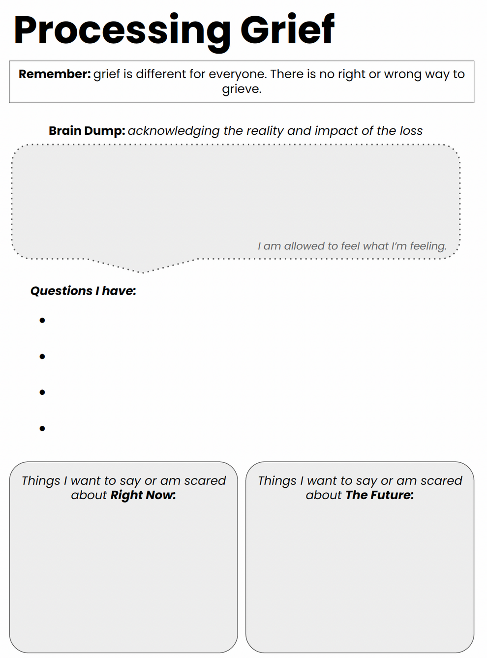 Youth Friendly - Grief Processing Worksheet – Just Counseling Things