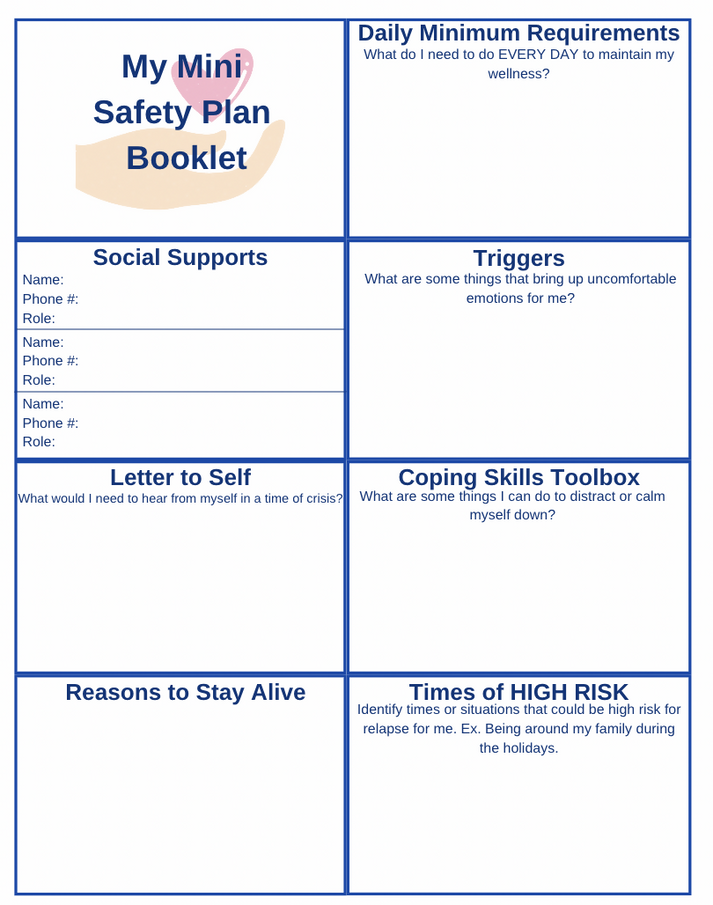 Mini Safety Plan Booklet – Just Counseling Things
