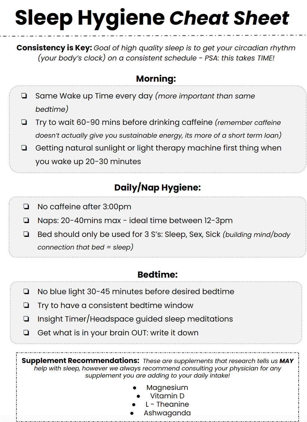 Sleep Hygiene Cheat Sheet – Just Counseling Things