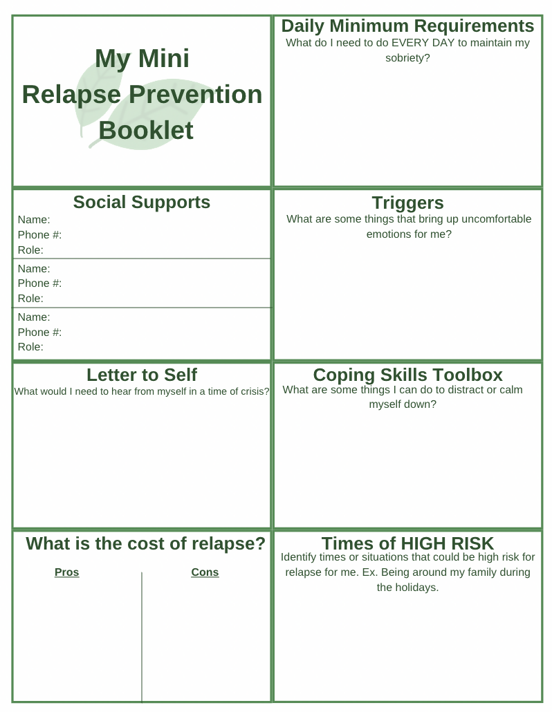 Mini Relapse Prevention Plan Booklet – Just Counseling Things